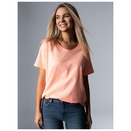 T-Shirt TRIGEMA "TRIGEMA Oversized T-Shirt mit V-Ausschnitt", Damen, Gr. M, rot (apricot), 100% Baumwolle, Shirts