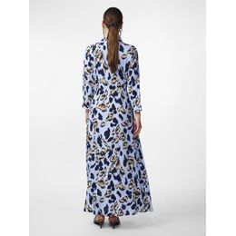 Hemdblusenkleid Y.A.S "YASSAVANNA LONG SHIRT DRESS", Damen, Gr. M, N-Gr, blau (clear sky aop:liro print), Web, Obermaterial: 100% Viskose, gemustert, relaxed fit lang, Kleider, Sommerkleid, mit 3/4 Ärmel