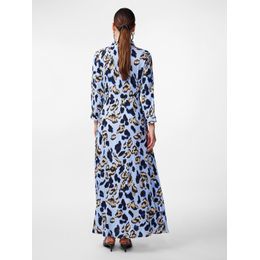 Hemdblusenkleid Y.A.S "YASSAVANNA LONG SHIRT DRESS", Damen, Gr. L, N-Gr, blau (clear sky aop:liro print), Web, Obermaterial: 100% Viskose, gemustert, relaxed fit lang, Kleider, Sommerkleid, mit 3/4 Ärmel