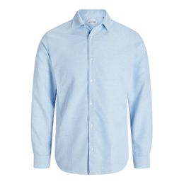 Jack & Jones Langarmhemd JACK & JONES "JJJOE STRUCTURE SHIRT L/S", Herren, Gr. S, N-Gr, cashmere blau, Web, Obermaterial: 60% Baumwolle, 40% Polyester, slim fit normal, ohne Ausschnitt, 2-Knopf-Manschette, Hemden