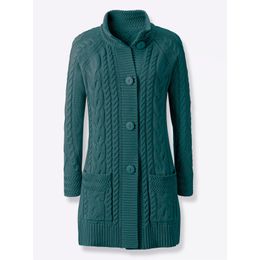 WITT Damen Longstrickjacke mit Einstrickmuster, petrol, Gr&ouml;&szlig;e 44