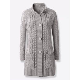 WITT Damen Longstrickjacke mit Einstrickmuster, steingrau-meliert, Gr&ouml;&szlig;e 46