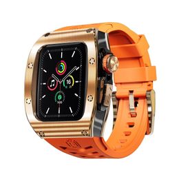 Wigento Für Apple Watch Series 9 8 7 45 / SE 6 5 4 Silikon Band Metall Gehäuse