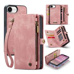 CaseMe Für Apple iPhone 16e Kunstleder Multifunktion Zipper Tasche Hülle Pink
