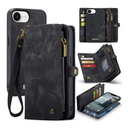 CaseMe Für Apple iPhone 16e Kunstleder Multifunktion Zipper Tasche Schwarz