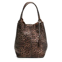 Abaco Leder-Schultertasche "Yana" in Schwarz/ Braun/ Gold - (B)37 x (H)25 x (T)35 cm - 58% | Damen-taschen