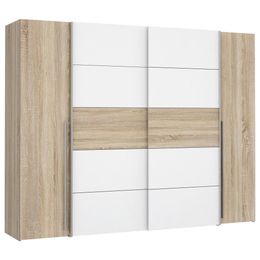 Mid.you Kleiderschrank Forte Narago, Wei&szlig;, Sonoma Eiche, Holzwerkstoff, 10 F&auml;cher, 270x210x61 cm, in verschiedenen Gr&ouml;&szlig;en erh&auml;ltlich, Holzdekoren Kombination aus Dreh- und Schwebet&uuml;ren, Schlafzimmer, Kleiderschr&auml;nke, Dreht&uuml;renschr&auml;nke