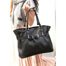 Marlon Leder-Schultertasche "Georgina" in Schwarz - (B)40 x (H)27 x (T)14 cm - 76% | Damen-taschen