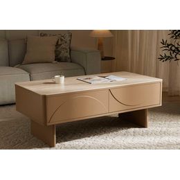Riess Ambiente Design Couchtisch SAVOY 120cm grau beige greige Keramik Travertin mit Schublade Riess-Ambiente Sofatisch Wohnzimmertisch Modern