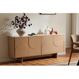 Riess Ambiente Design Sideboard SAVOY 180cm grau beige greige Travertin Keramik Stauraum 3D-Front Riess-Ambiente Modern Retro