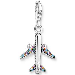 Thomas Sabo Charm-Einhänger »Flugzeug« mit Glas-Keramik Stein silberfarben-mehrfarbig + mehrfarbig Besonderer Cham-Anhänger mit buntem Flugzeug