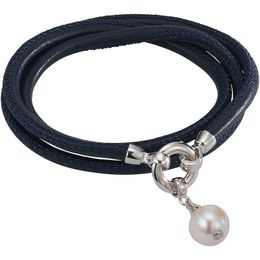 ADRIANA Lederarmband &raquo;Schmuck Geschenk Silber 925 Armband Armkette Capri&laquo; Made in Germany - mit S&uuml;&szlig;wasserzuchtperle silberfarben-schwarz-wei&szlig; 60 cm...