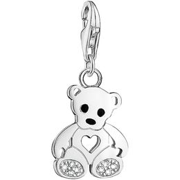 Thomas Sabo Charm-Einhänger »Teddybär mit Herz« mit Zirkonia (synth.) silberfarben-schwarz-weiß + weiß Charm-Anhänger Teddybär mit Herz
