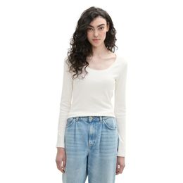 Tom Tailor Denim Rundhalsshirt gerippt und mit Stretch off white XS (34) XS (34) Rippshirt für Damen von Tom Tailor Denim