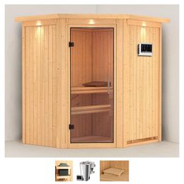 Karibu Sauna »Tomke« Set, Ofen 3, 6 kW Bio-Ofen externe Strg. easy naturbelassen