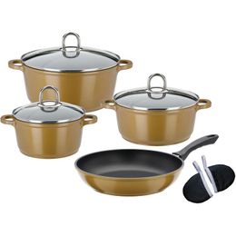 GSW Topf-Set »Gourmet Premium Color« Set, je 1 Kochtopf 16/20/24 cm, 1 Bratpfanne 24 cm, 9 Stk. tlg. Aluminiumguss goldfarben