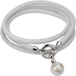 ADRIANA Lederarmband &raquo;Schmuck Geschenk Silber 925 Armband Armkette Capri&laquo; Made in Germany - mit S&uuml;&szlig;wasserzuchtperle silberfarben-wei&szlig;-wei&szlig; 55 cm...