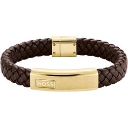 BOSS Lederarmband »LANDER« gelbgoldfarben-braun M BOSS Schmuck - Herrenarmband