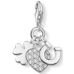 Thomas Sabo Charm-Einhänger »Glück« mit Zirkonia (synth.) silberfarben-weiß + weiß Glückbringender Charm-Anhänger mit Kleeblatt-Herz-Hufeisen-Motiv