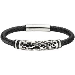 Bruno Banani Lederarmband »Schmuck« edelstahlfarben-schwarz 22 cm Trendiger Armschmuck mit Leder