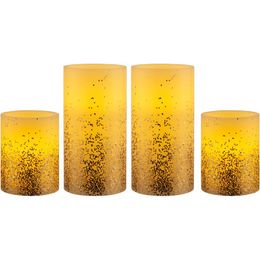 PAULEEN LED Dekolicht »LED-Kerze Golden Glitter, 4er Set« 4 Stk. Wachskerze, mit Timer, elfenbein, Glitzer goldfarben elfenbeinfarben/goldfarben