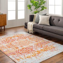 Teppich &raquo;SYRACUSA&laquo; rechteckig 12 mm H&ouml;he Kurzflor Orientteppich, Wohnzimmer, Schlafzimmer, Orange orange Kunstfaser