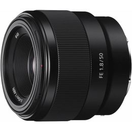 Sony Objektiv »SEL-50F18F E-Mount Vollformat« FE 50mm F1.8 Vollformat E-Mount (APS-C-kompatibel mit 75mm) schwarz Gegenlichtblende und...