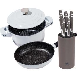 King Topf-Set »Shine Grey« Set, 1x Schmortopf 24 cm, 1x Bratpfanne 28 cm, Messerblock mit Messer, 8 Stk. tlg. Aluminiumguss grau
