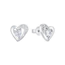 Amor Paar Ohrstecker »Silver Hearts« mit Zirkonia (synth.) silberfarben,weiß + kristallweiß Schicker Ohrschmuck für Damen