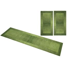 Theko Bettumrandung &raquo;Gabbeh Super, Handweb, Teppich, Bord&uuml;re, reine Wolle,&laquo; H&ouml;he 9 mm 3 Stk. tlg. Bettvorleger, Schlafzimmer, L&auml;ufer-Set gr&uuml;n 