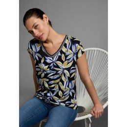 Laura Scott Shirtbluse im modischen Mustermix - gebl&uuml;mt & gestreift schwarz-blau-gebl&uuml;mt 40 40 Shirtbluse mit V-Ausschnitt f&uuml;r einen femininen Look