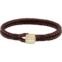 BOSS Lederarmband »SEAL« gelbgoldfarben-braun M BOSS Schmuck - Herrenarmschmuck