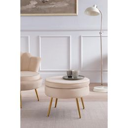 Salesfever Polsterhocker »Calm Gepolsterter Hocker mit Charme« mit hohem Sitzkissen Beige/Gold Moderner Design-Sitzpouf rund