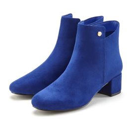 Lascana Stiefelette mit bequemen Blockabsatz, Ankle Boots, Stiefel VEGAN bleu tourterelle 35 35 Bequemer Blockabsatz