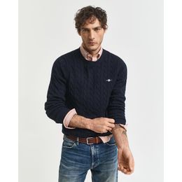 Gant Strickpullover »COTTON CABLE C-NECK« mit Wappen-Logostickerei auf der Brust evening blue 3XL 3XL Pullover mit Zopfmuster von Gant