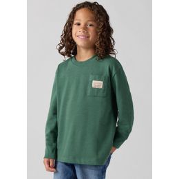 Langarmshirt LEVI'S KIDS "LVB LONG SLEEVE POCKET TEE", Jungen, Gr. 12 (152), mrytle, Single Jersey, Obermaterial: 60% Baumwolle, 40% Polyester, normal, Rundhals, Bündchen, Shirts Langarmshirt, mit Brusttasche, for Boys