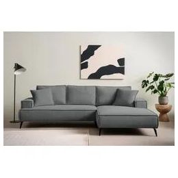 Ecksofa Home Affaire "TVINNU, L-Form, 275cm, in Cord und Leinenoptik", grau (dunkelgrau), B:275cm H:83cm T:173cm, Sofas, Ecksofa, wahlweise Recamiere rechts/links, schwarze F&uuml;&szlig;e, bequemer Sitzkomfort