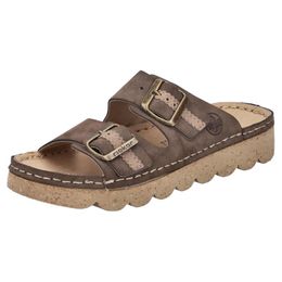Rieker Pantolette Sommerschuh, Schlappen, Hausschuh mit verstellbaren Schnallen braun-beige 43 43 Pantolette mit modischem Plateau aus Kork
