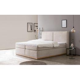Boxspringbett Home Affaire "SHERWOOD Cord Hotelbett, Polsterbett Premiumbett Boxbett", beige (hellbeige), B:195cm L:212cm, 100% Polyester, Komplettbetten, Boxspringbett, Hochwertiger Cord,weiche Velours-Struktur, mit premium Topper