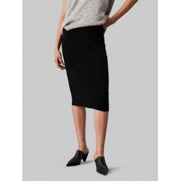 Jerseyrock Calvin Klein Jeans "WOVEN LABEL SWEATER SKIRT", Damen, Gr. S (36), schwarz (ck schwarz), Rippware, Obermaterial: 80% Baumwolle, 17% Polyamid, 3% Elasthan, unifarben, eng kniebedeckend, Röcke, mit Logopatch