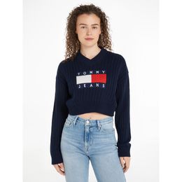 Tommy Jeans Strickpullover »TJW VNCK CENTER FLAG SWEATER EXT« mit Center Logo-Flag Dark Night Navy S (36) S (36) V-Ausschnitt-Pullover von Tommy Jeans