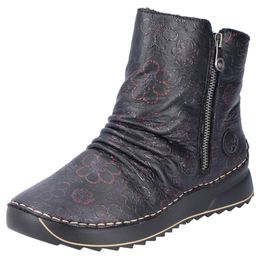 Winterboots Rieker, Damen, Gr. 36, schwarz (schwarz kombiniert), Lederimitat, Schuhe, Plateaustiefelette, Print-Boots mit Außenreißverschluss