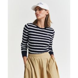 Gant Rundhalspullover &raquo;STRETCH COTTON CABLE STRIPE C-NECK&laquo; EVENING BLUE XXL XXL Strickpullover von Gant
