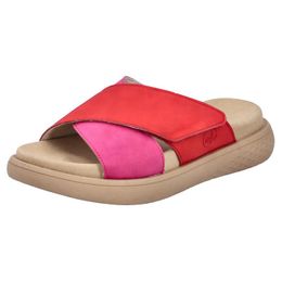 Rieker Pantolette Sommerschuh, Strandschuh, Hausschuh, Schlappen mit bequemem Fußbett fuchsia-rot 36 36 Sommerliche Pantolette mit Überkreuzbandagen