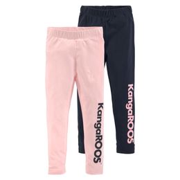 Leggings Kangaroos "2er Pack Leggings mit Kangaroos Schriftzug", Mädchen, Gr. 92/98, N-Gr, blau (marine, rosa), Jersey, Obermaterial: 95% Baumwolle, 5% Elasthan, bedruckt, mehrfarbig, schmal lang, Hosen, Für kleine Mädchen