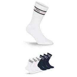 Socken Fila "UNISEX LIFESTYLE PLAIN SOCKS", Damen, Gr. 39-42, blau (wei&szlig; navy), Baumwollmischung, unifarben, normal, Socken Socken, mit eingestricktem Logo