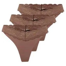 Tanga Only "ONLCHLOE LACE S.S THONG 3-PACK ACC", Damen, Gr. L (40), 3 Stk., braun (cognac pack:x3), Obermaterial: 75% Nylon, 25% Elasthan, unifarben, figurbetont, Unterhosen Tanga