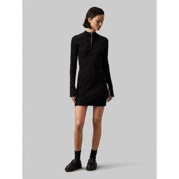 Calvin Klein Jeans Minikleid »VARIEGTAED RIB HALF ZIP LS DRESS« mit Reißverschluss Ck Black L (40) - N-Gr N-Gr L (40) Figurbetonte Passform, betont...