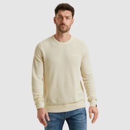 PME-Legend PME LEGEND Herren Rundhalspulloverbone wei&szlig; melee, Gr. 4XL, unifarben, Web, Obermaterial: 50% Baumwolle, 50% Modal, Pullover, mit Logo Stickerei