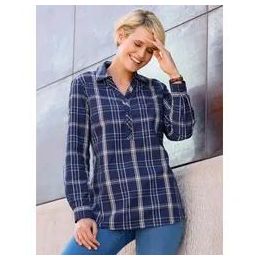 Longbluse Classic Basics, Damen, Gr. 42, blau (marine, wei&szlig;, kariert), 65% Polyester, 35% Baumwolle, gemustert, kariert, mehrfarbig, Blusen Longbluse